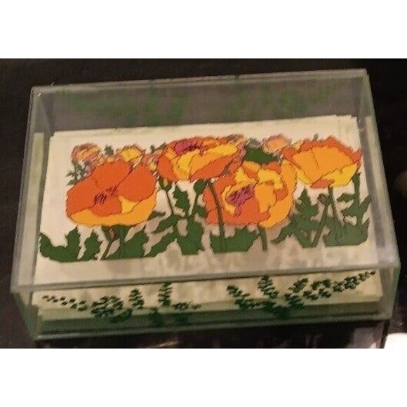 Office | Rare Vintage Clear Glass Stationary Box With Orange Poppy ...
